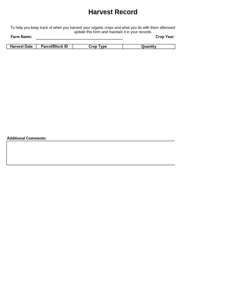 Sample Harvest Record | PDF