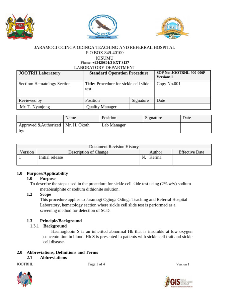 Sickle Cell Slide Test Procedure | PDF | Clinical Medicine