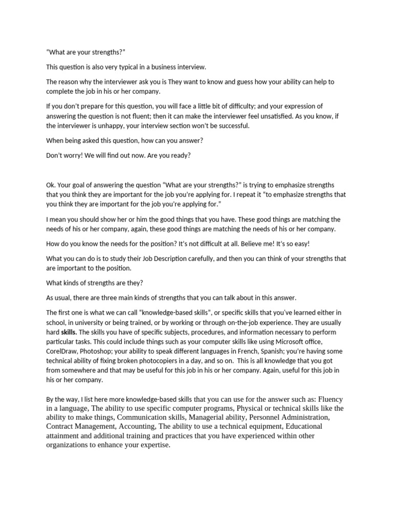 5 What Are Your Strengths | PDF | Skill | Question
