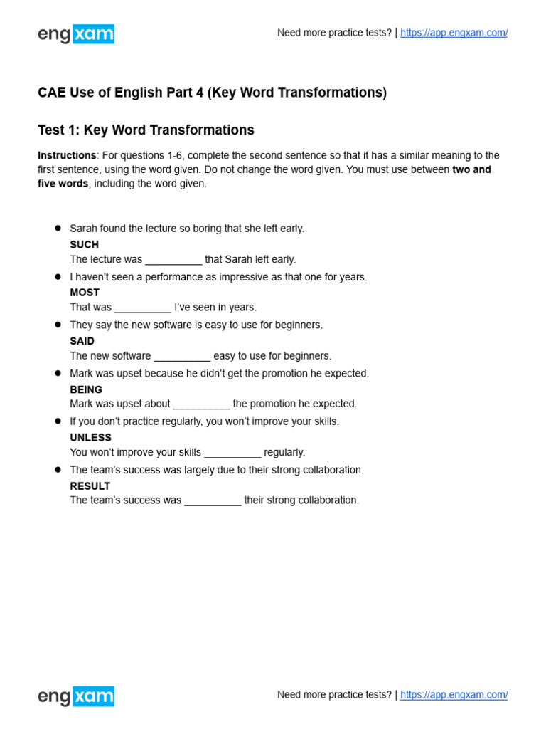 CAE Use of English Part 4 Practice | PDF | Word | Morphology