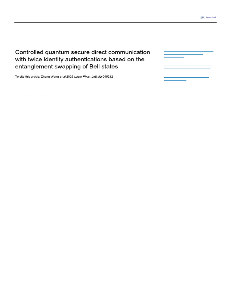 Quantum Secure Communication with Dual Authentication | PDF | Quantum ...