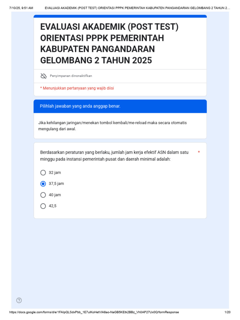 Evaluasi Akademik (Post Test) Orientasi PPPK Pemerintah Kabupaten ...