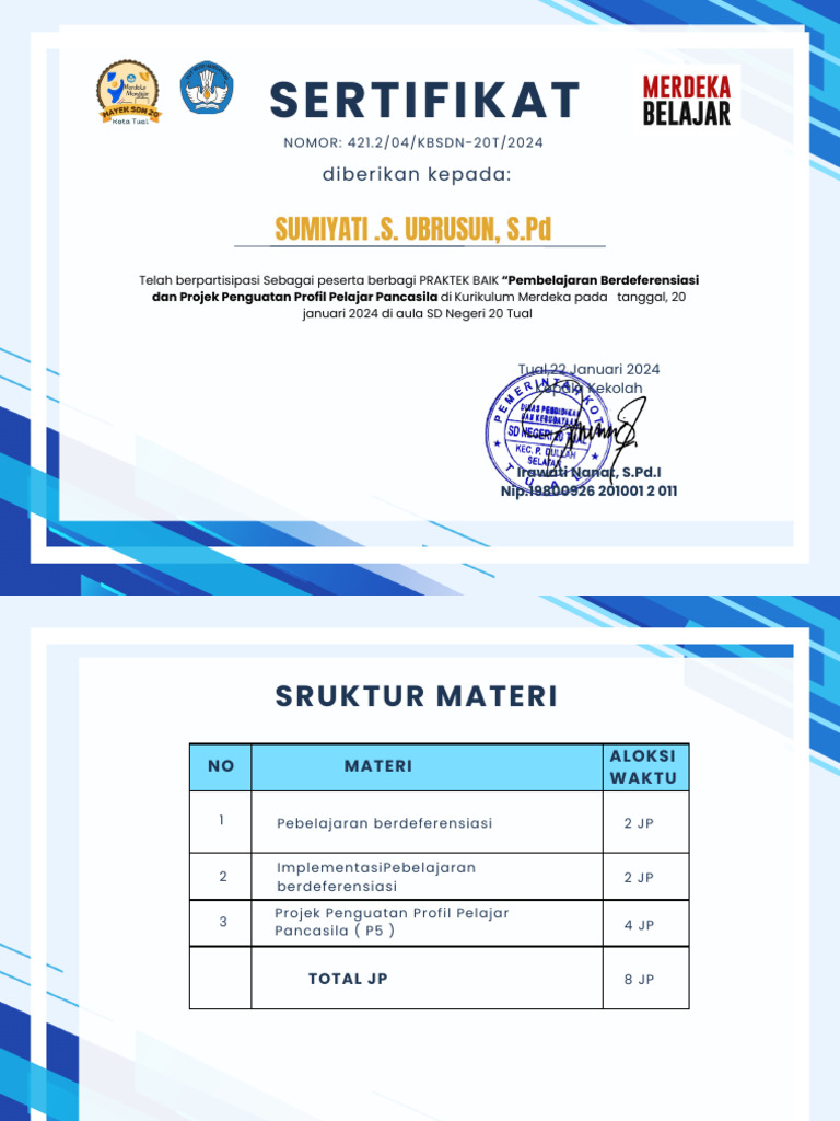 Sertifikat Sumiyati Ubrusun | PDF