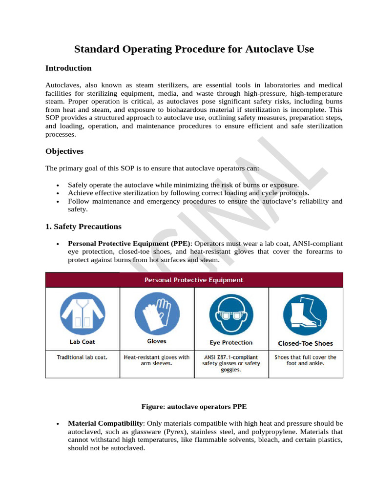 Autoclave Standard Operating Procedure | PDF | Sterilization ...