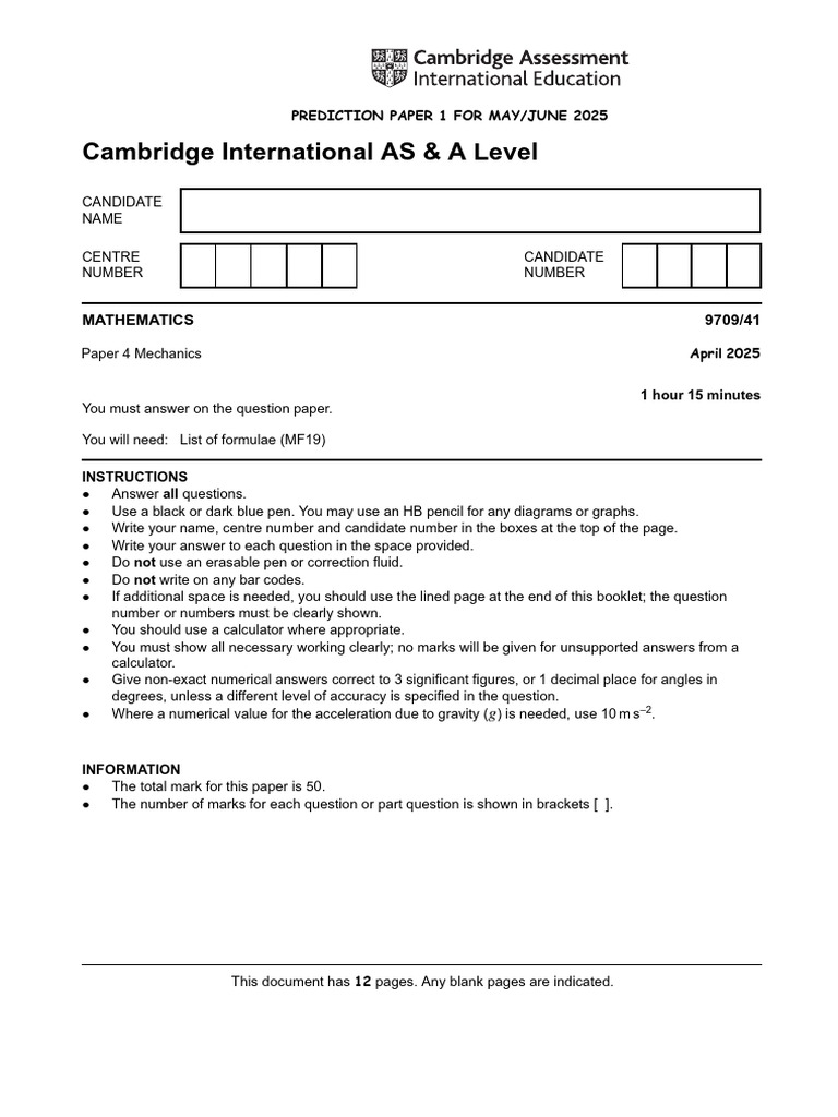 Cambridge AS & A Level Maths Paper 4 | PDF | Velocity | Acceleration