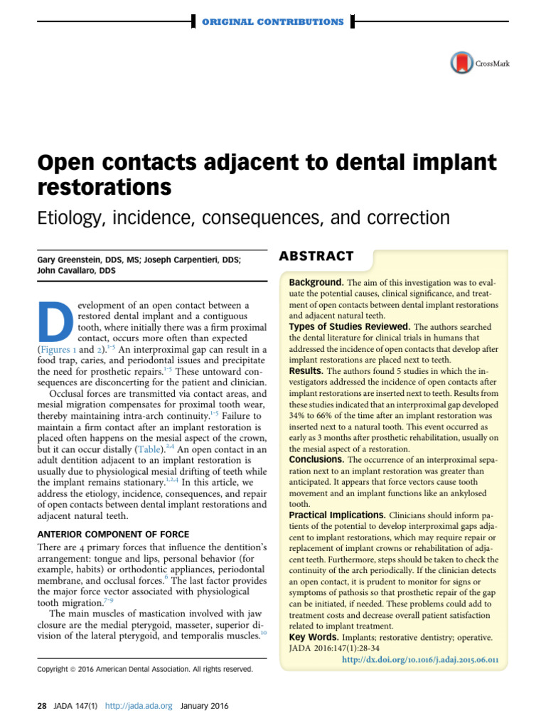 Open Contacts in Implant Dentistry | PDF | Dental Implant | Human Tooth