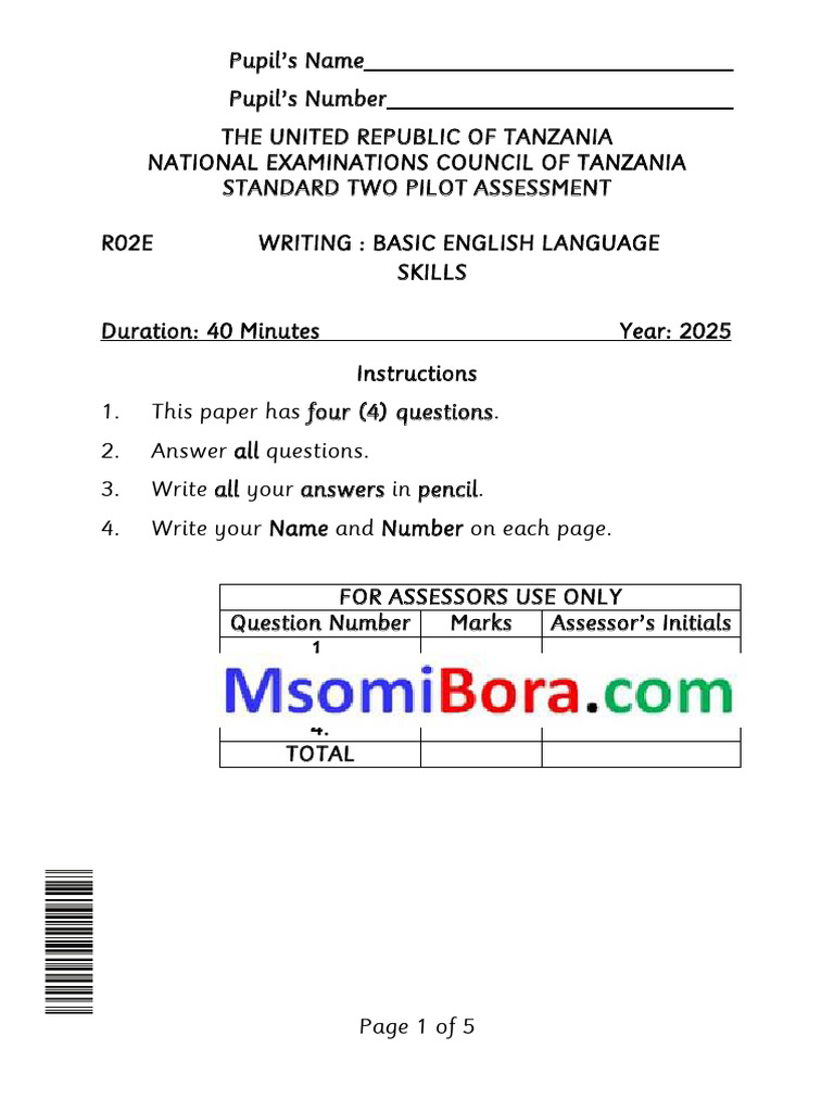 Standard Two English Skills Assessment | PDF