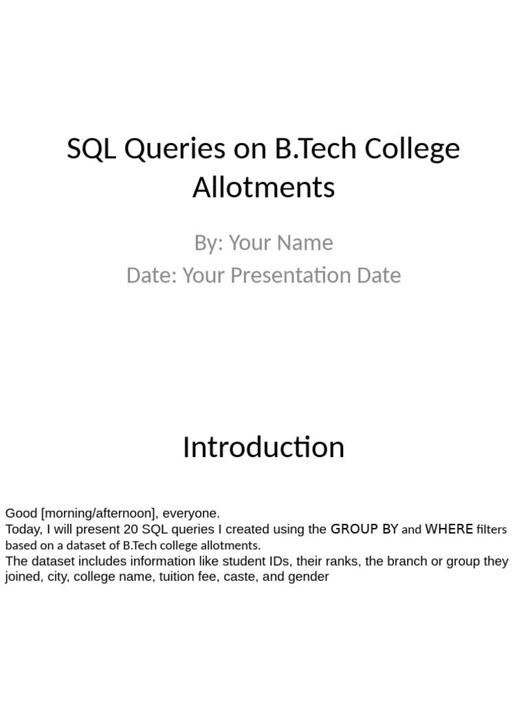 BTech SQL Presentation | PDF | Information Technology | Computing