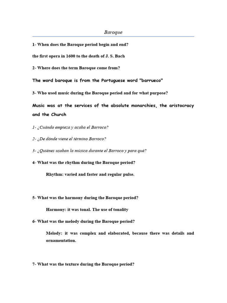 Baroque. Contents and Questions | PDF | Baroque Music | Opera