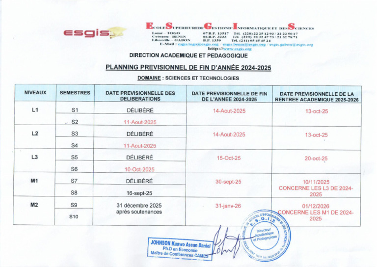 Planning Prévisionnel de Fin D'année 24-25 IRT | PDF