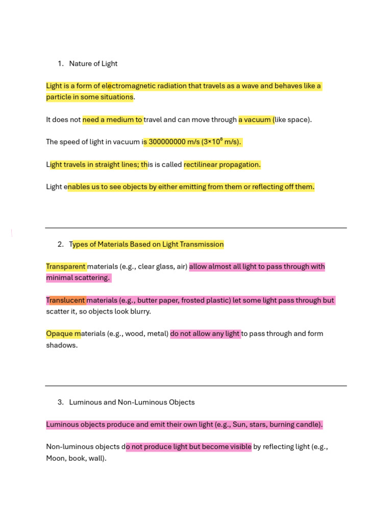 6th Science HB Light 12-07-2025 | PDF | Light | Reflection (Physics)