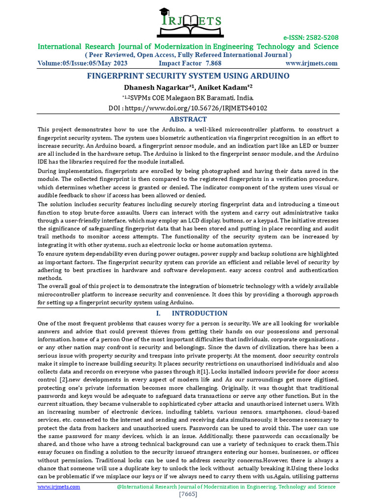 Arduino-Based Fingerprint Security System | PDF | Access Control ...