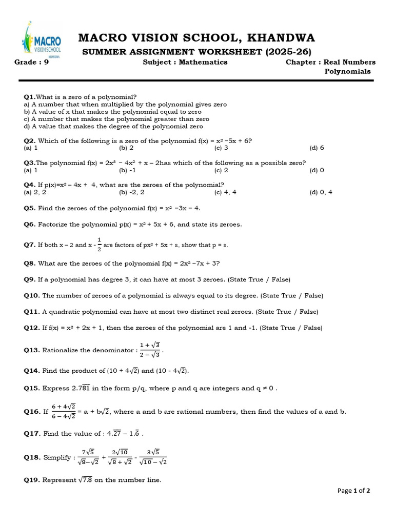 Worksheet - Summer Assignment Worksheet | PDF | Factorization | Discrete Mathematics