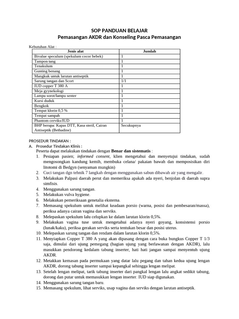 Panduan Pemasangan IUD Copper T 380 A | PDF
