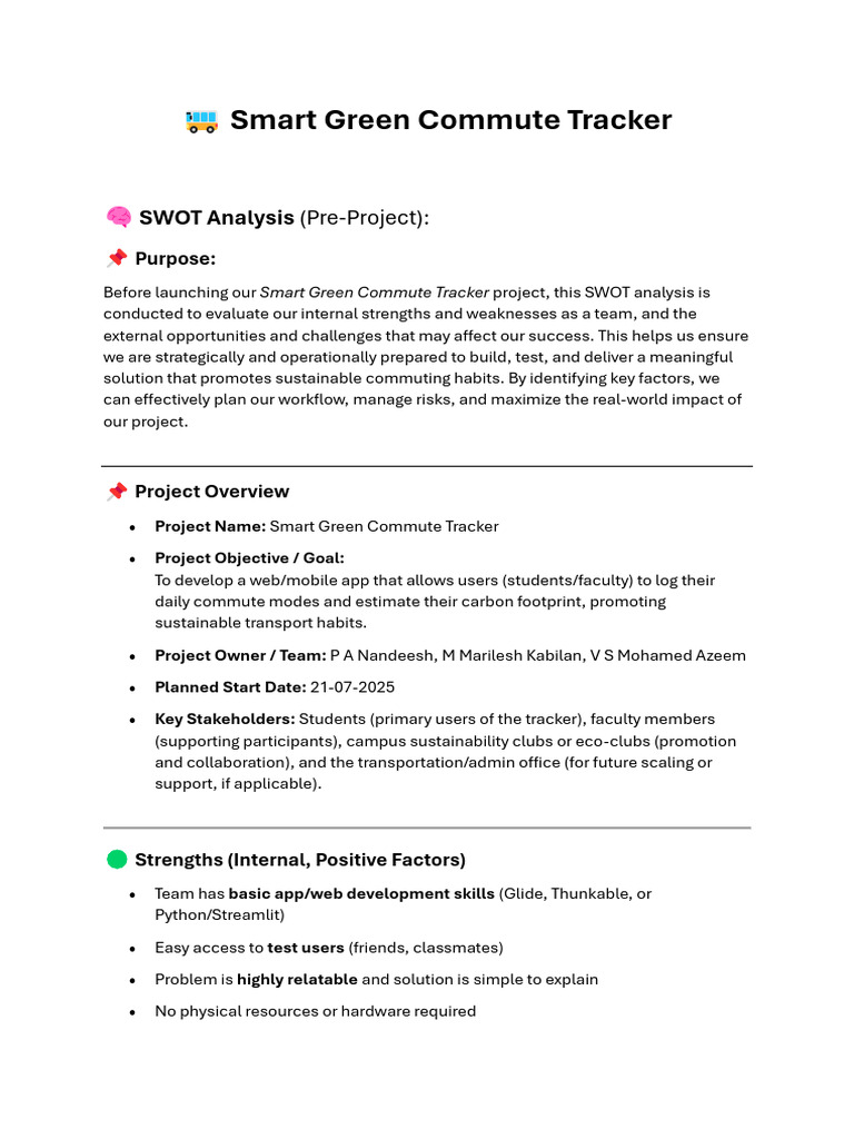 ? Smart Green Commute Tracker Swot Analysis | PDF | Swot Analysis | Web ...
