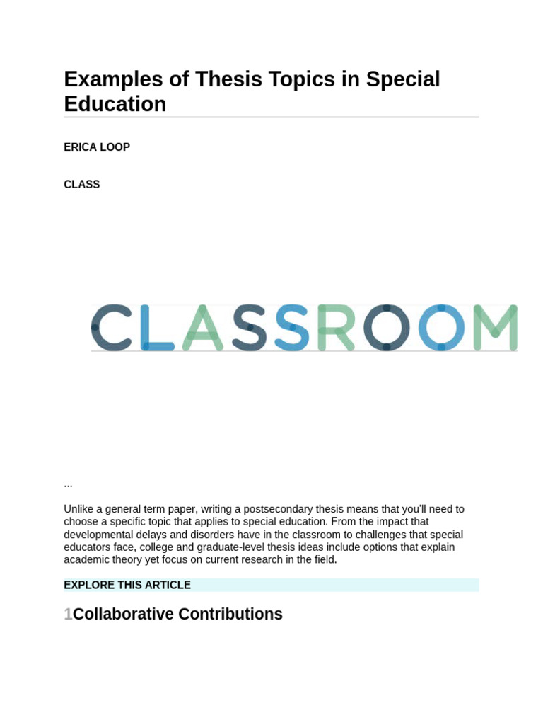 Examples of Thesis Topics in Special Education | PDF | Special ...