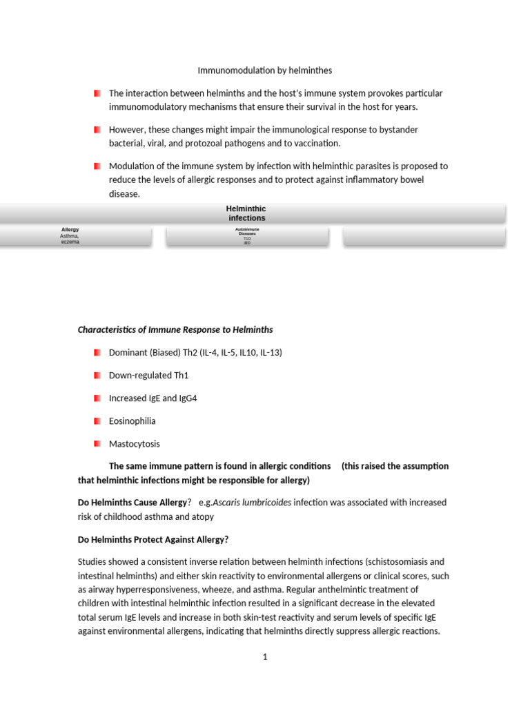 Helminth-Induced Immunomodulation Effects | PDF | Allergy | Infection