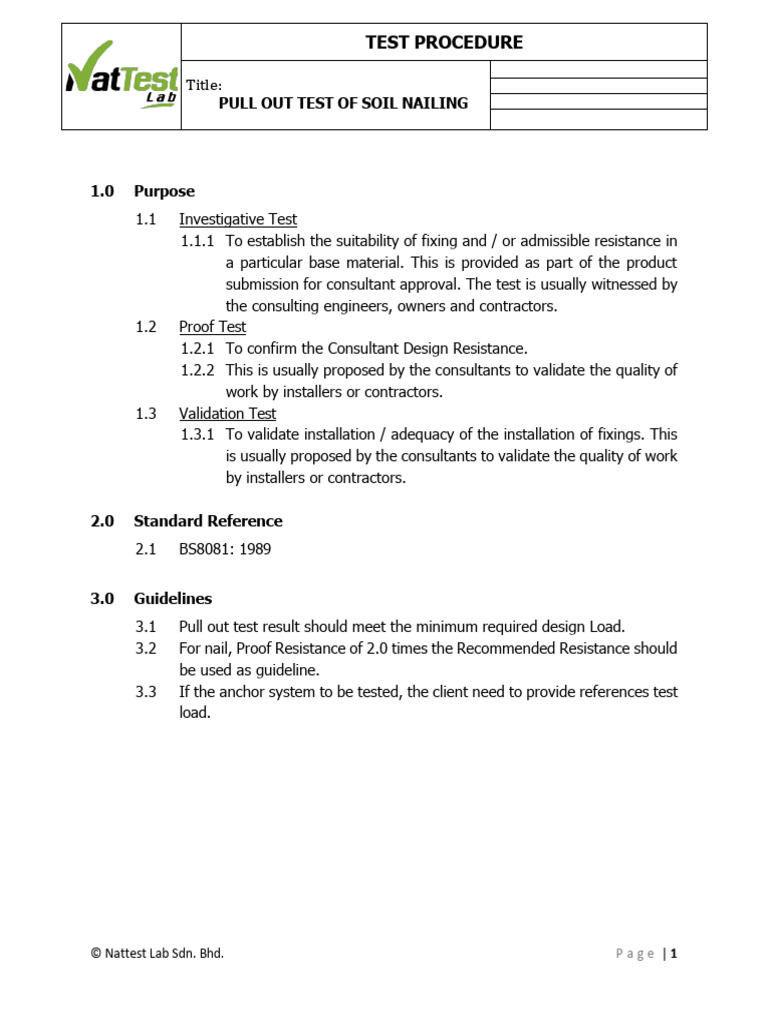 Pull Out Test for Soil Nailing | PDF