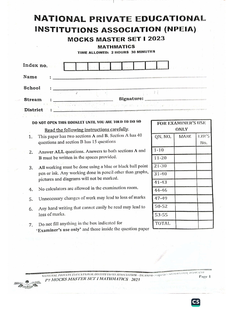 Npeia MTC Mock Set 1 | PDF