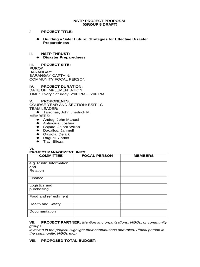 NSTP Draft Project Proposal | PDF | Emergency Management | First Aid