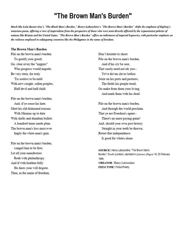 The Brown Man's Burden: An Analysis | PDF | Rudyard Kipling