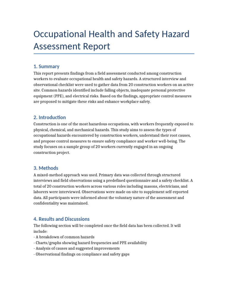 OHS Hazard Assessment for Construction Workers | PDF | Occupational ...