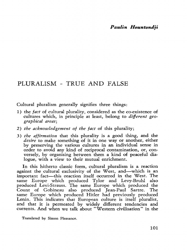 Hountondji Pluralism True and False | PDF | Pluralism (Political Philosophy) | Liberal Arts ...