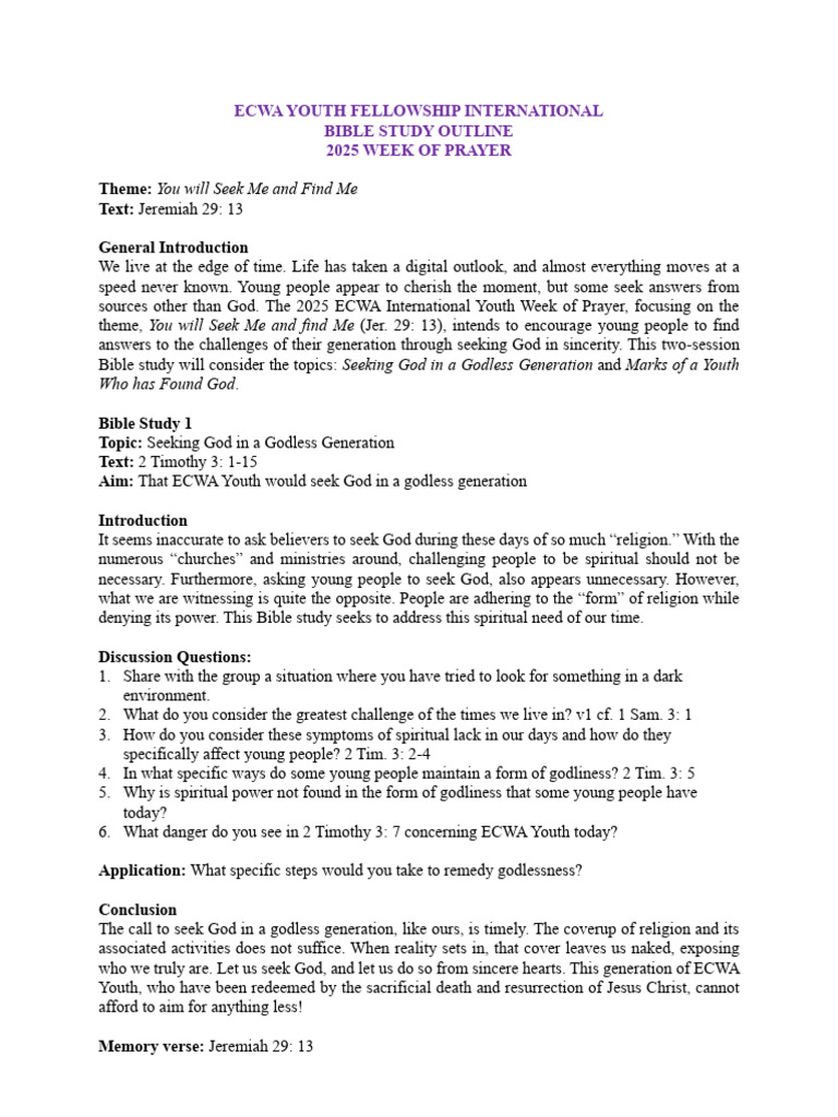 EYF 2025 Week of Prayer Bible Study Outline | PDF | God | Bible