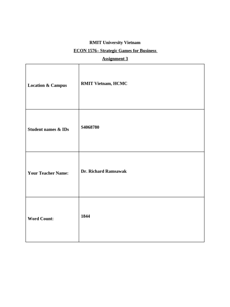 Assignment 3 Tran Phuoc Hoang s4068780 | PDF | Pricing | Private Sector