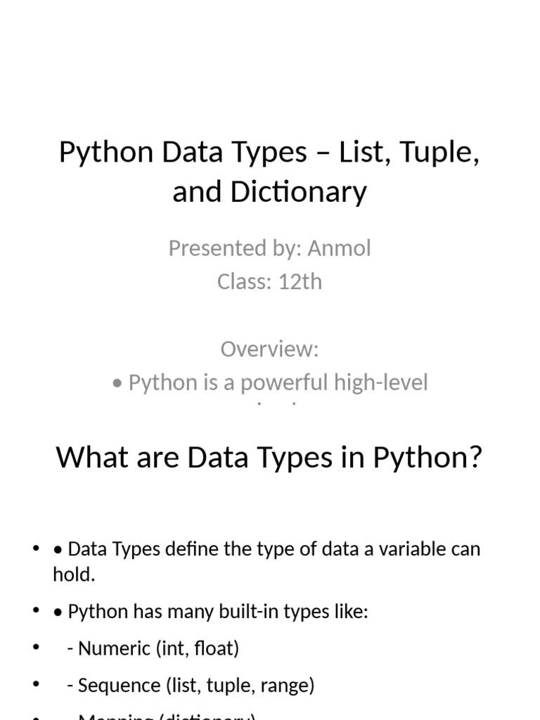 Python Data Types List Tuple Dictionary Anmol Updated | PDF ...
