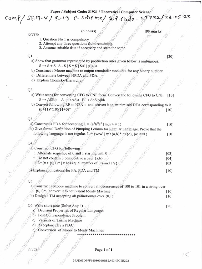 Computer - B.E. - Sem V - Computer - Rev - 2019 'C' Scheme - May 2023 | PDF | Computing ...
