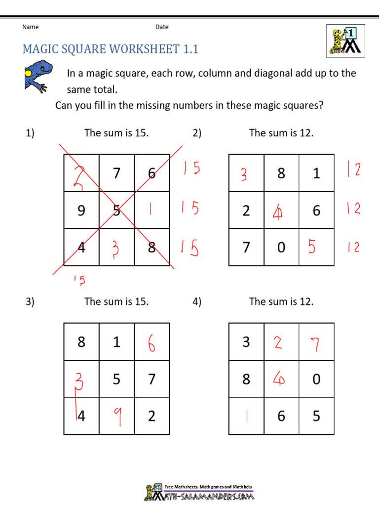 Magic Square Worksheets 1st 1 | PDF