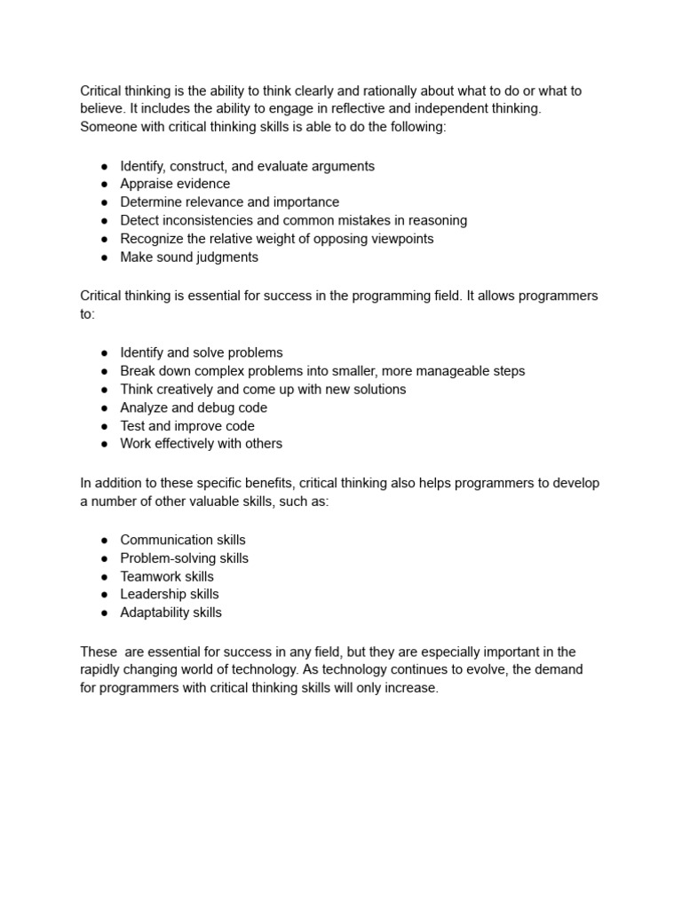 Critical Thinking - Summary | PDF