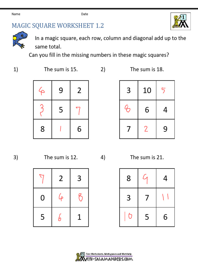 Magic Square Worksheet with Answers | PDF