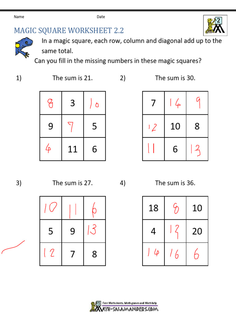 Magic Square Worksheets 2nd 2 | PDF