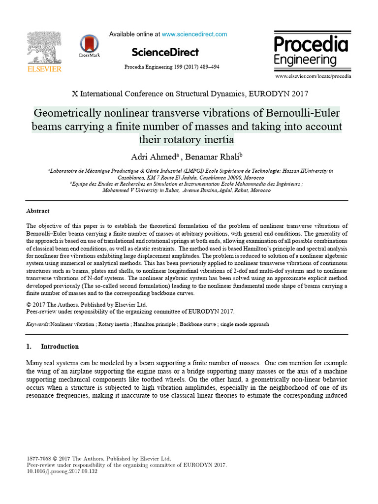 Nonlinear Vibrations of Bernoulli-Euler Beams | PDF | Normal Mode ...
