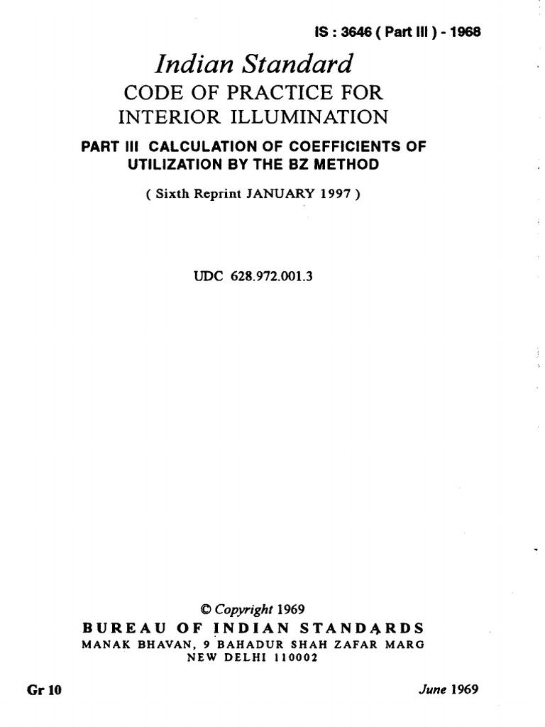 Indian Standard: Code of Practice For Interior Illumination | PDF ...