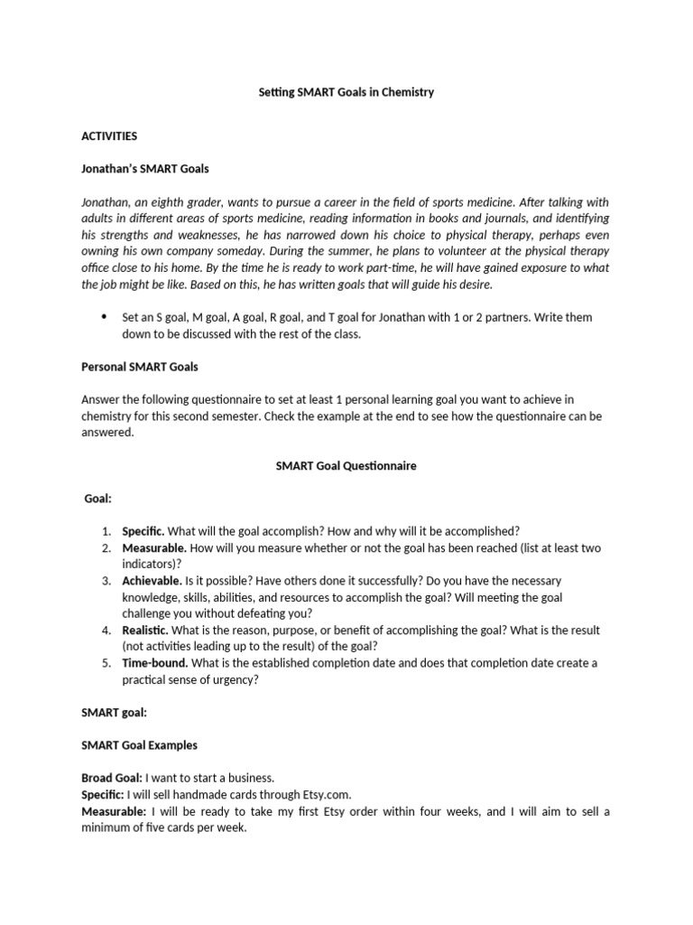 SMART Goals Activity | PDF | Goal | Cognition