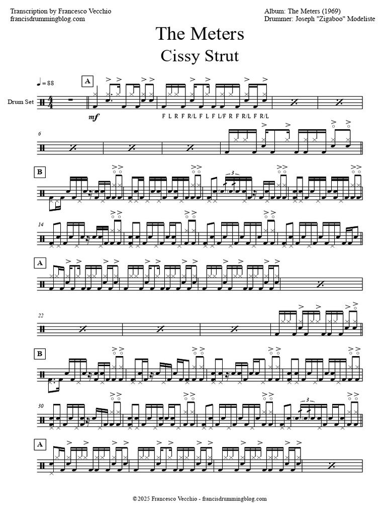 The Meters - Cissy Strut (Drum Sheet Music) PREVIEW | PDF