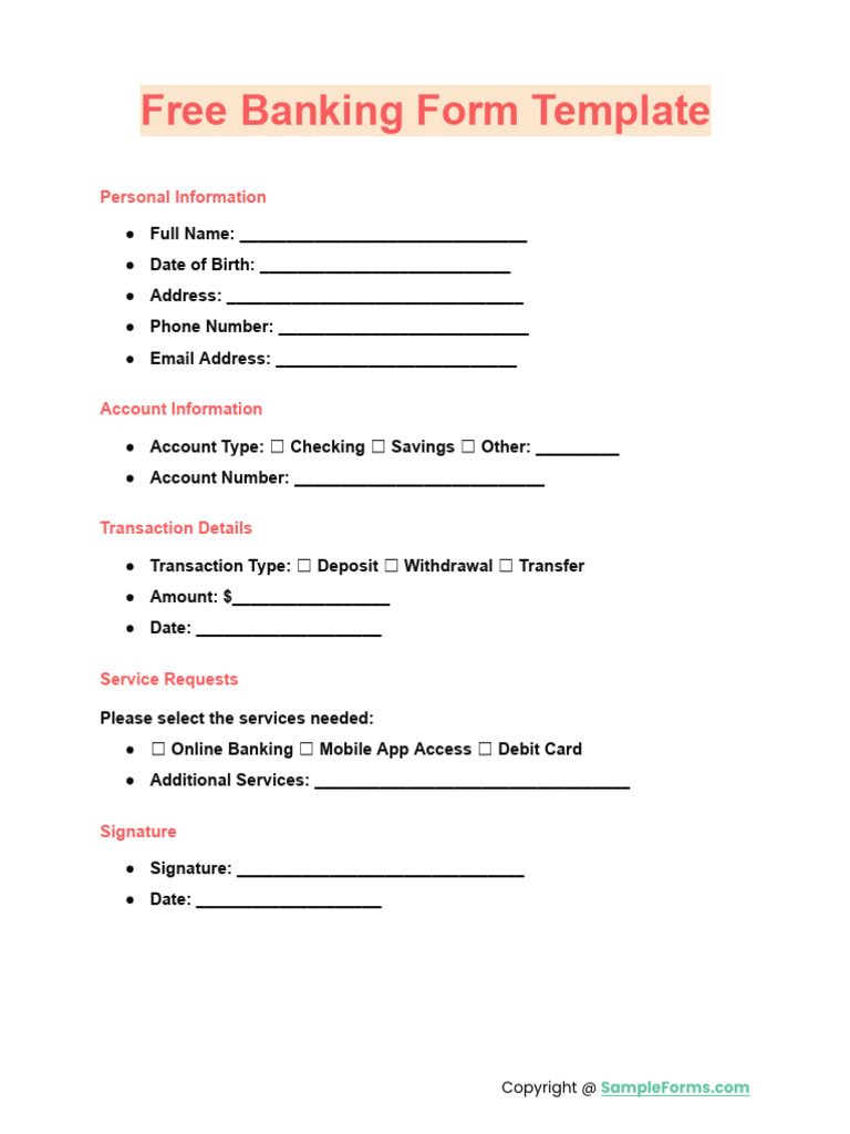 Free Banking Form Template | PDF