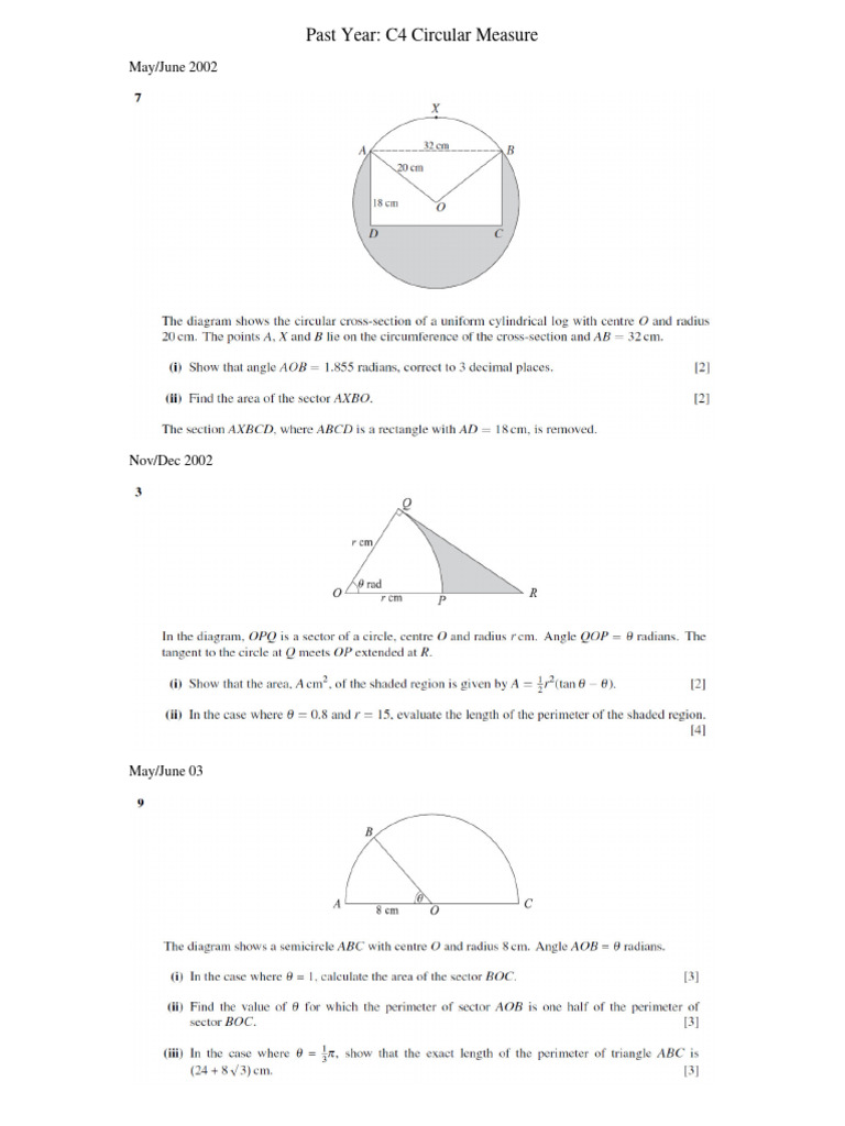 Chapter 4 Circular Measure (Past Year 2002-2010) | PDF
