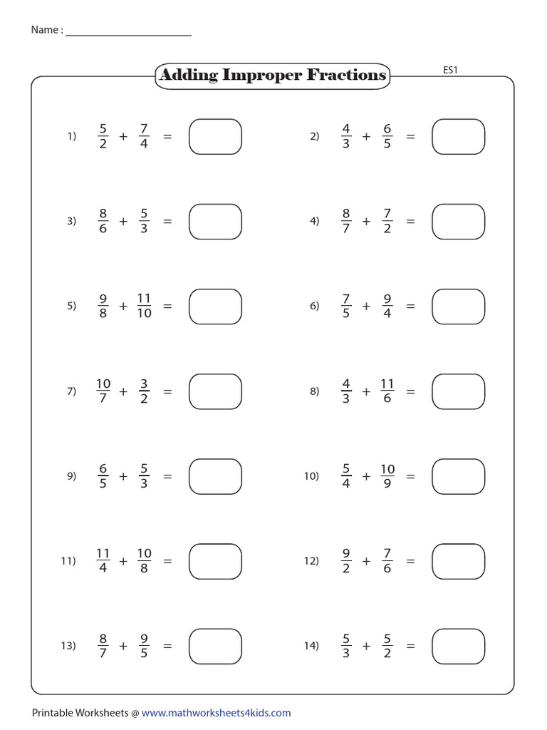 Adding Improper Fractions Worksheets | PDF | Discrete Mathematics ...