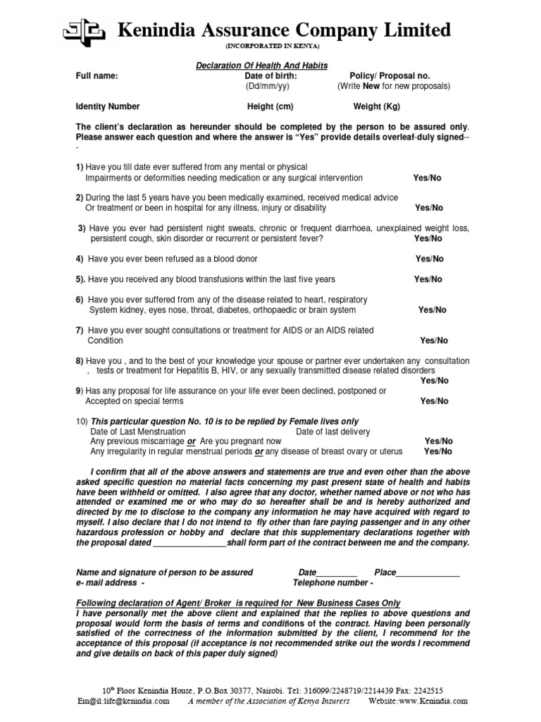Kenya Health Declaration Form | PDF | Hiv/Aids | Chronic Condition