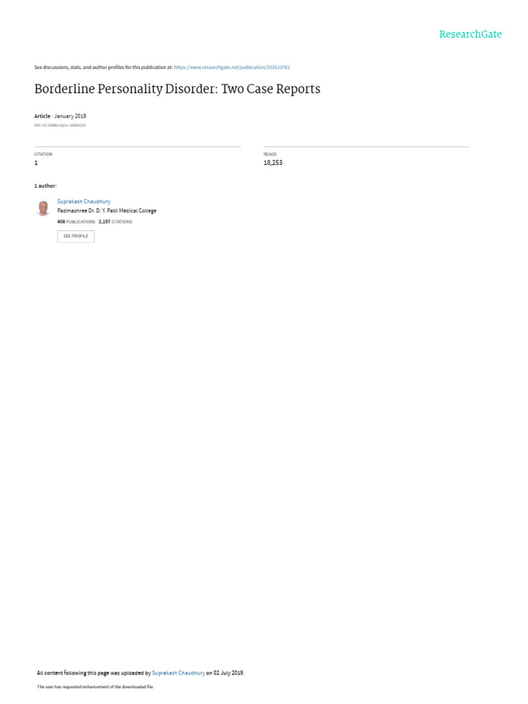 Borderline Personality Disorder Two Case Reports-1 | PDF | Borderline ...