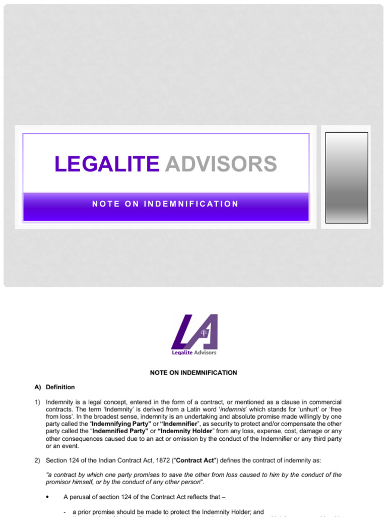 LA Update Note On Indemnification | PDF | Indemnity | Guarantee