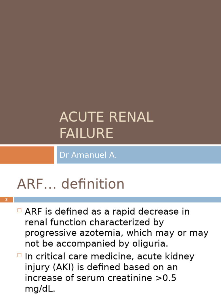 PHO Lecture - Acute Renal Failure | PDF | Kidney | Diseases And Disorders