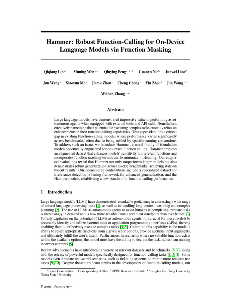 Hammer: Robust Function-Calling For On-Device Language Models Via Function Masking | PDF ...