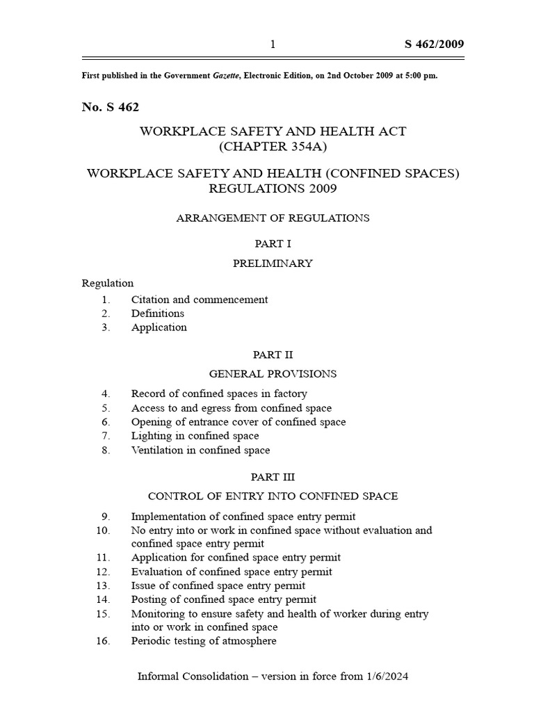 Workplace Safety and Health (Confined Spaces) Regu | PDF | Occupational Safety And Health | Safety