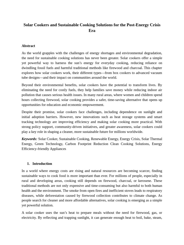 Solar Cookers: A Sustainable Solution | PDF | Kitchen Stove | Solar Energy