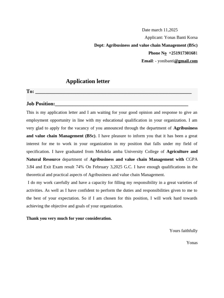 Job Application for Agribusiness Position | PDF